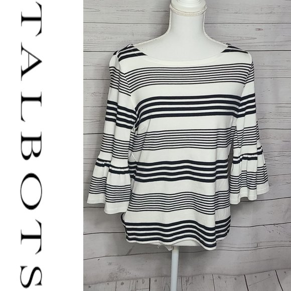 Talbots | Tops | Talbots Striped Crew Neck Ruffle Sleeve | Poshmark